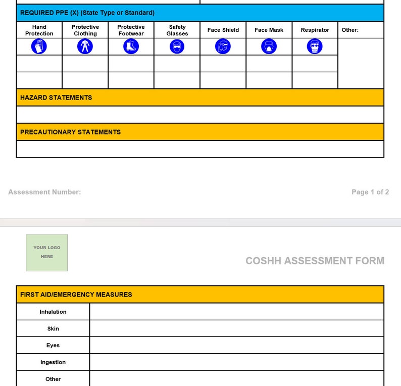Blank COSHH Assessment Template - MS Word, Fully Customisable, Editable ...