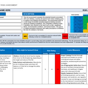 Rock Climbing Risk Assessment - MS Word, Fully Customisable, Editable ...