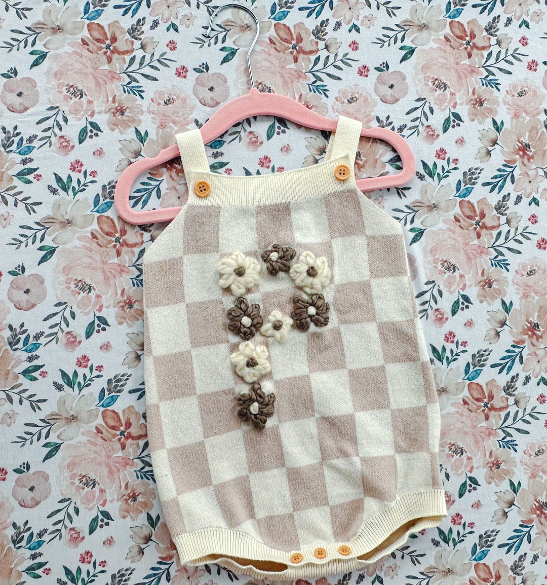 Custom Hand Embroidered Knit Romper, Baby Name Romper, Personalized ...