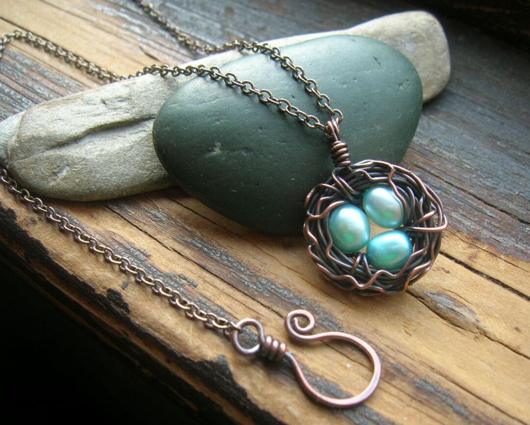 Bird Nest Necklace Rustic Robins Nest Necklace Freshwater Pearl Eggs ...