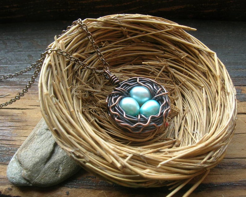 Bird Nest Necklace Rustic Robins Nest Necklace Freshwater Pearl Eggs ...