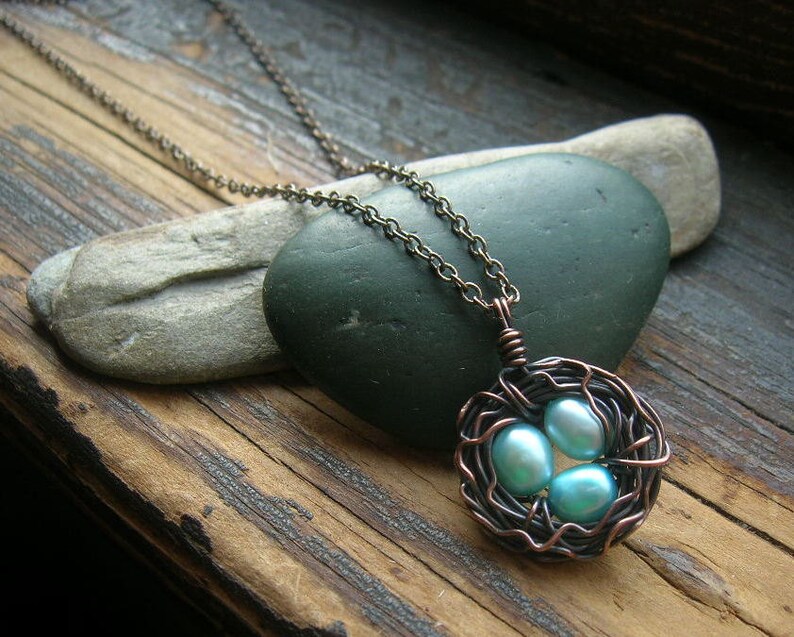 Bird Nest Necklace Rustic Robins Nest Necklace Freshwater Pearl Eggs ...