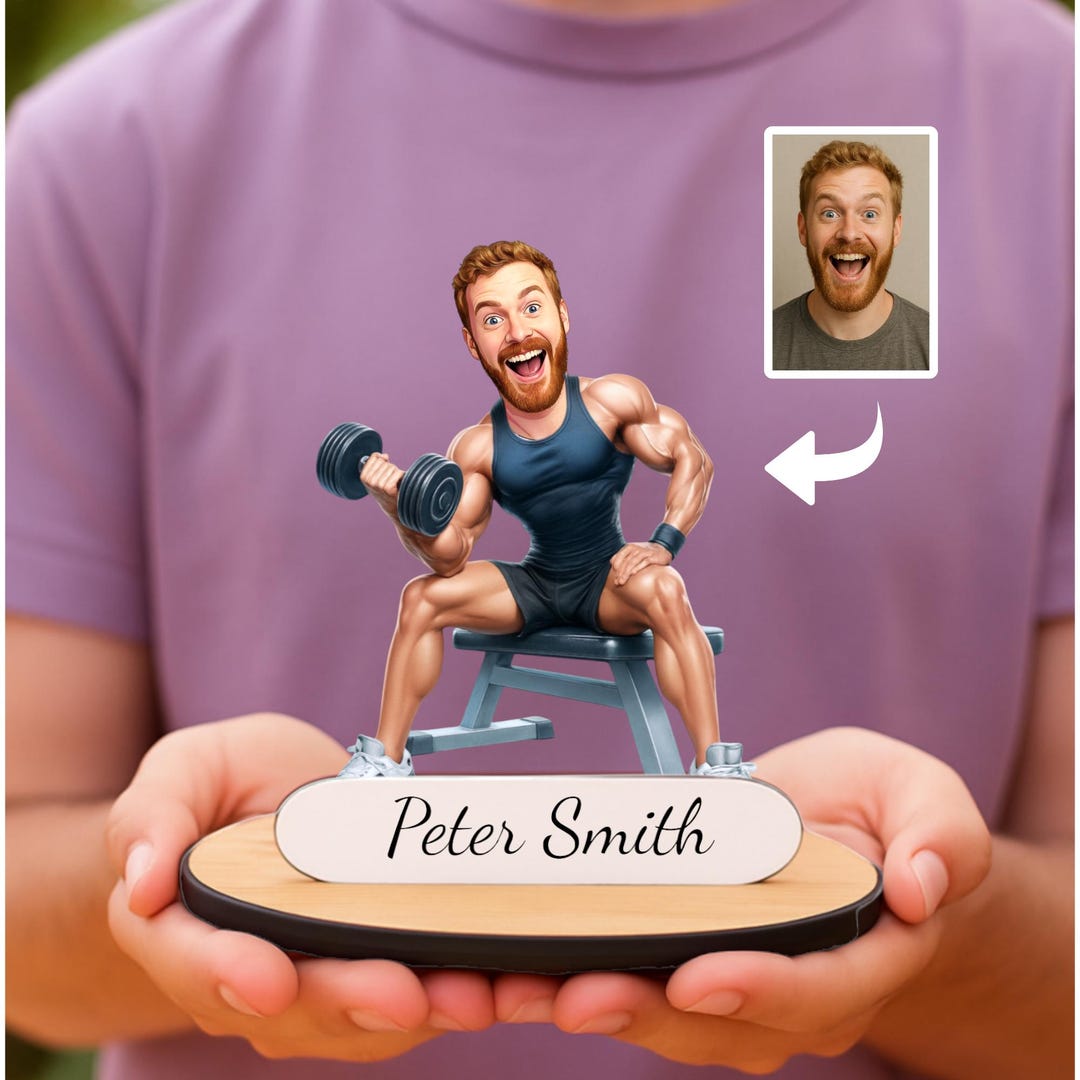 Personalized Fitness Lover Gift: Custom Wooden Caricature Figurine, Gym ...