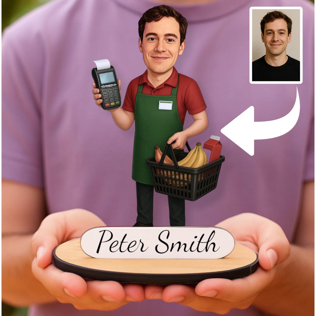 Personalized Supermarket Cashier Gift: Custom Wooden Caricature ...