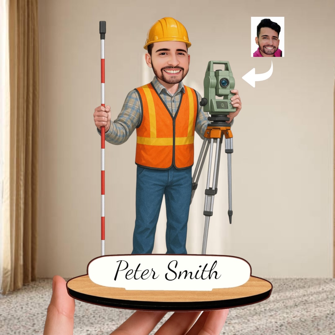 Personalized Surveyor Gift: Custom Wooden Caricature Figurine, Land ...