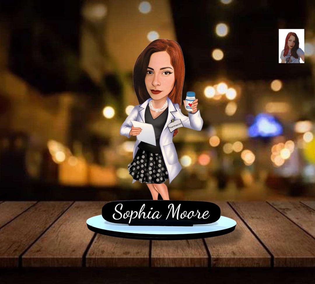 Personalized Cartoon Pharmacist Figurine: Custom Wooden Portrait - Etsy