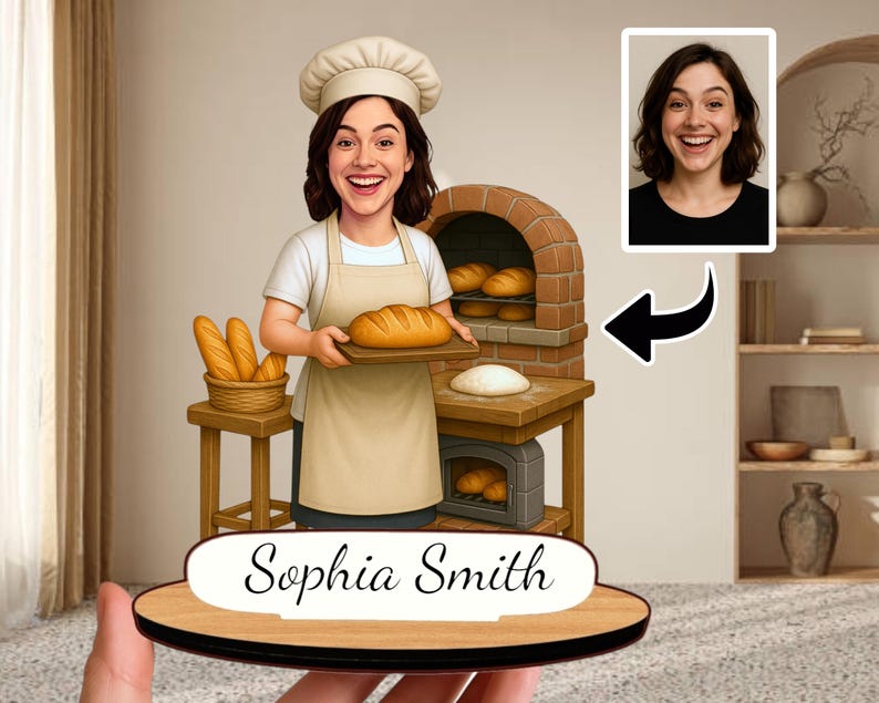 Personalized Female Baker Gift: Custom Wooden Caricature Figurine ...