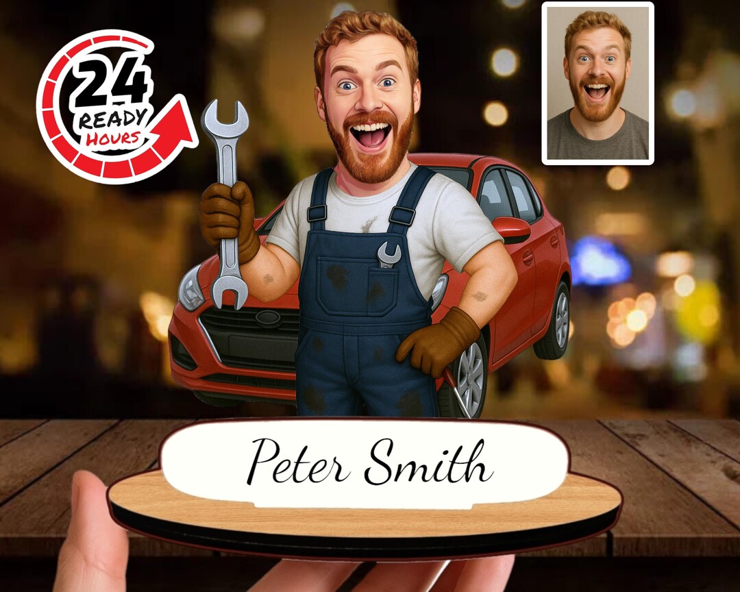 Personalized Wooden Auto Mechanic Caricature Figurine – Gift for Auto ...