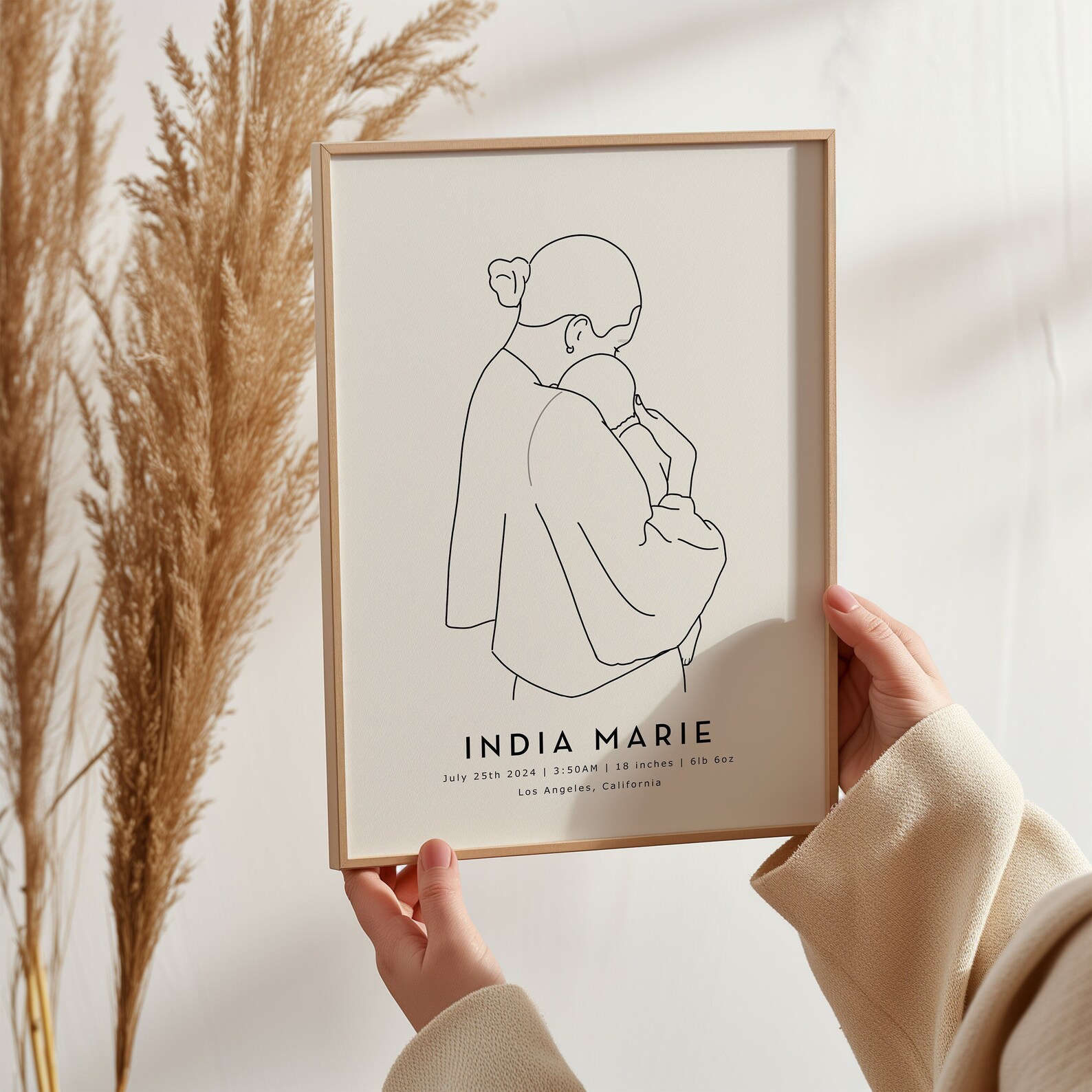 Personalized Baby Birth Details Poster, Baby Line Drawing With Birth ...