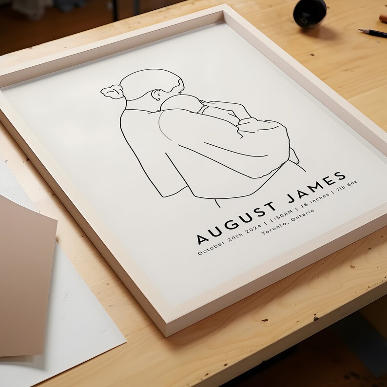 Personalized Baby Birth Details Poster, Baby Line Drawing With Birth ...