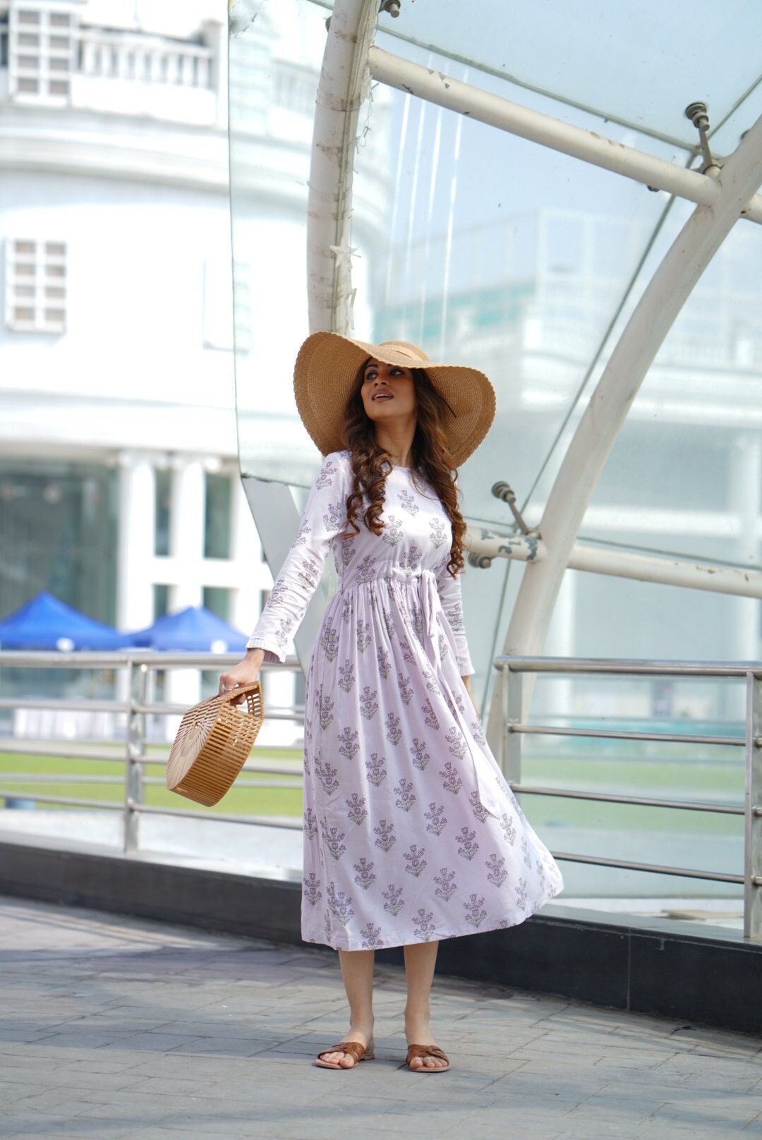 Flower Printed Cotton Dress for Women, Beach Dress for Summer, Midi ...