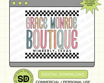 Bubble Custom Shop Local Boutique Name PNG, Trendy Png, Checkered Png ...