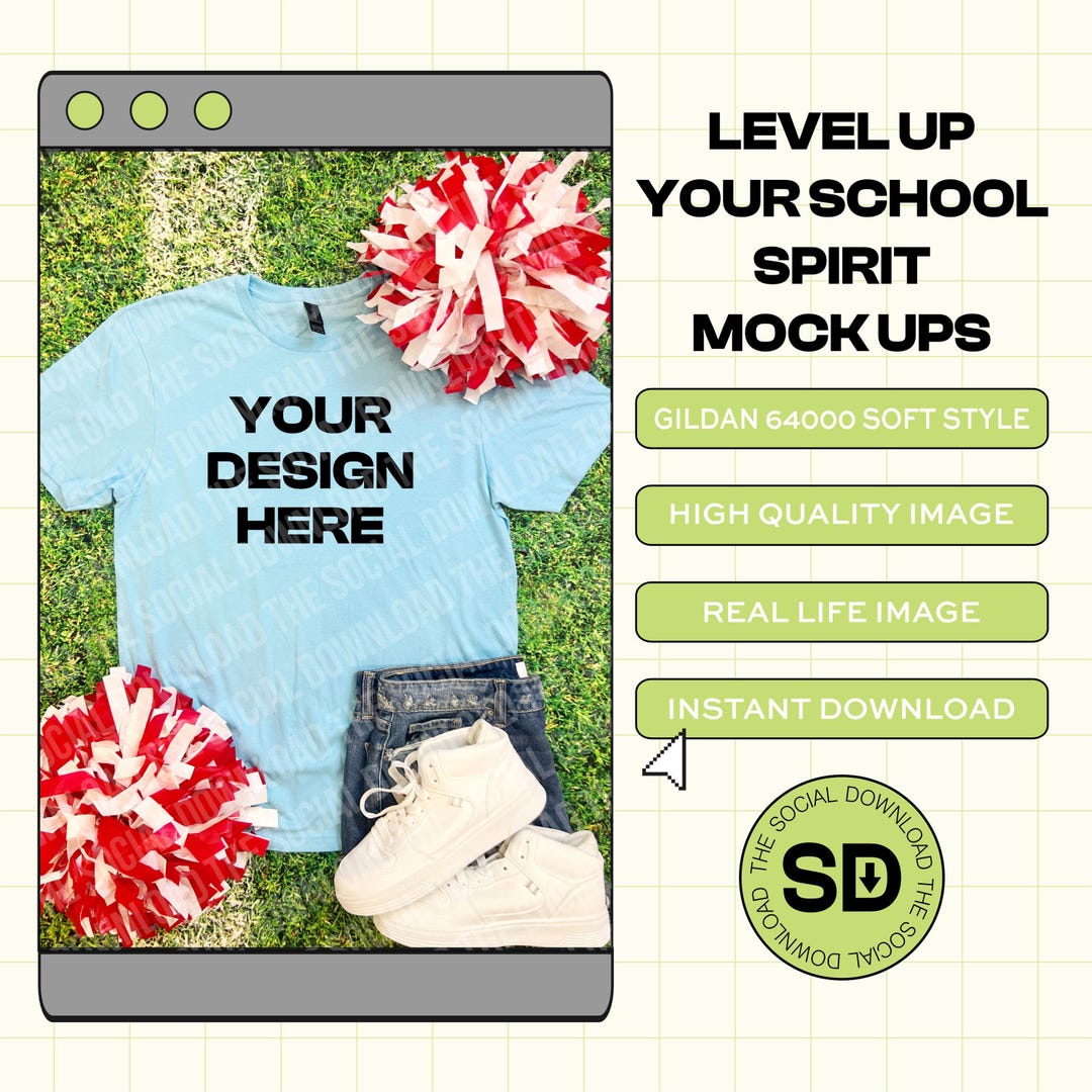 Gildan 64000 Sky With Red Poms Mock Up, Gildan Soft Style Mock Up ...