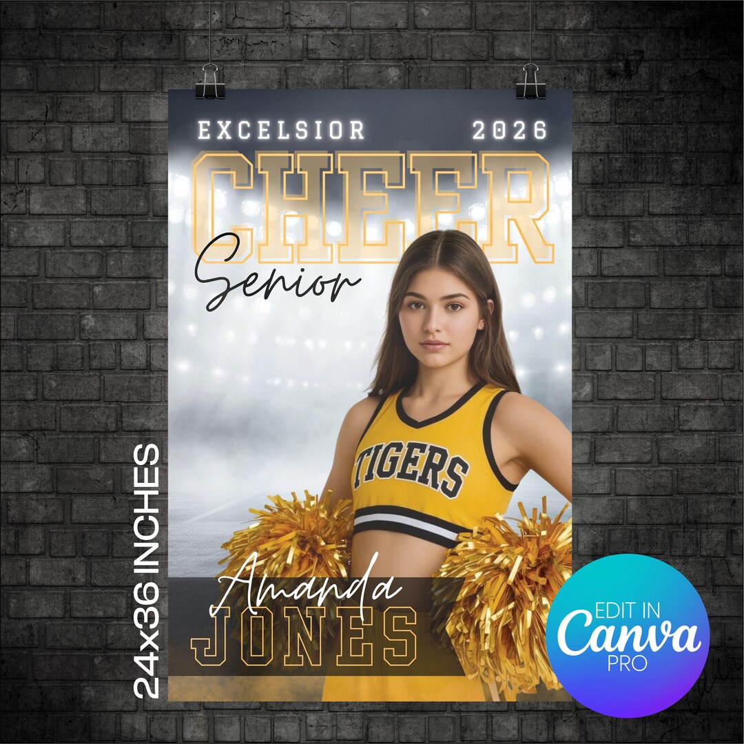Canva Template Cheerleader Portrait Poster, Cheerleader Banner, Senior ...