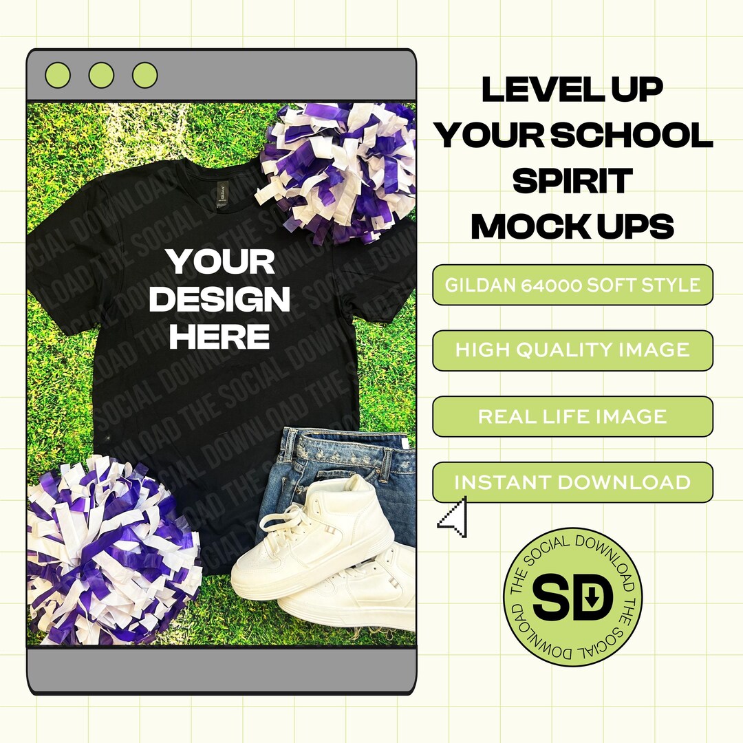 Gildan 64000 Black With Purple Poms Mock Up, Gildan Soft Style Mock Up ...