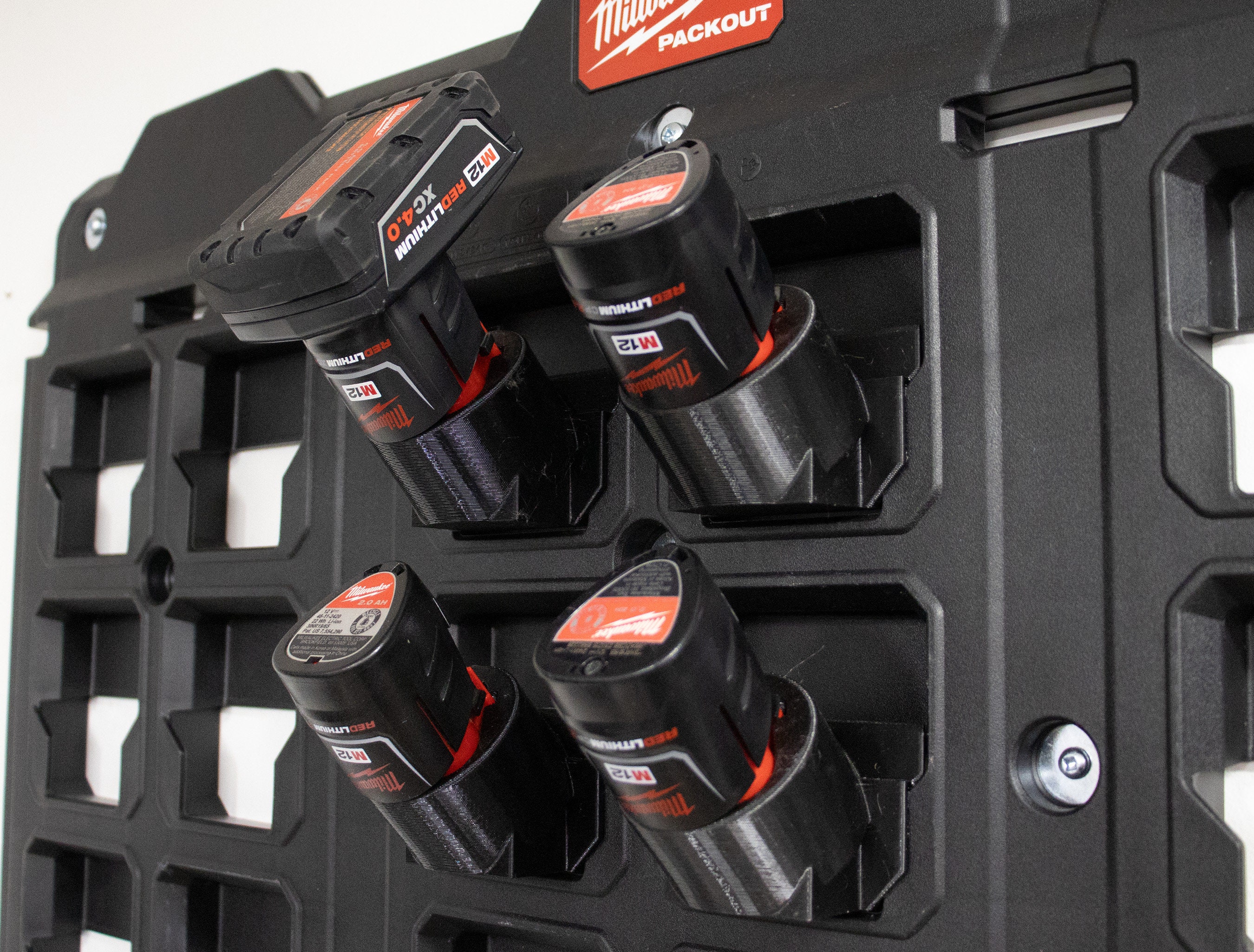 4 PACK- M12 Battery Mount for Milwaukee Packout Wall Plate Storage ...