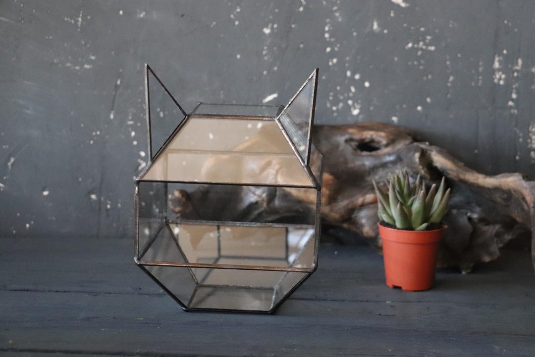 Glass Cat Head Terrarium | Handmade Cat Vase, Minimalist Decor - Etsy