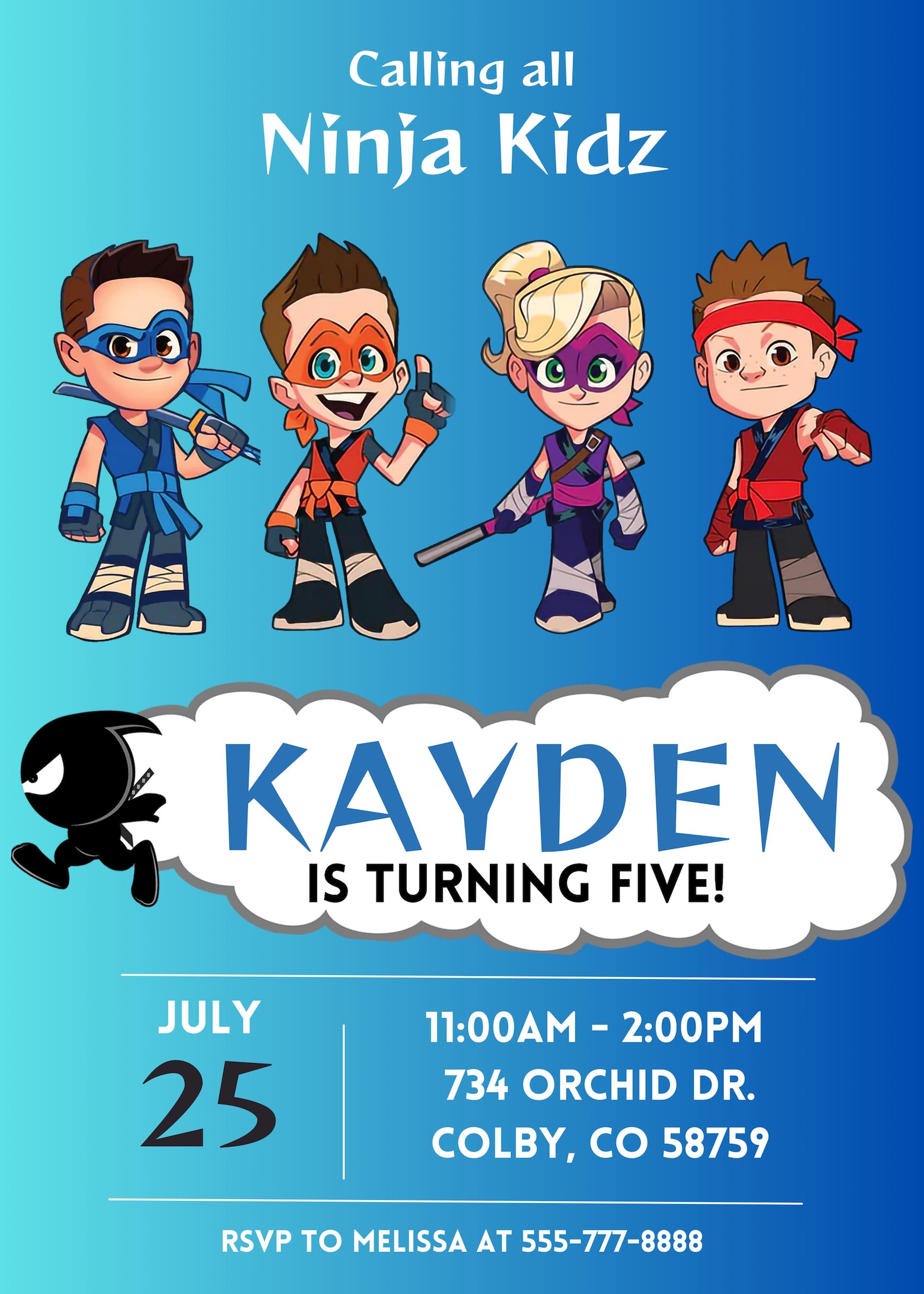 Ninja Kidz Editable Invitation for Print, Text or Email, Instant ...