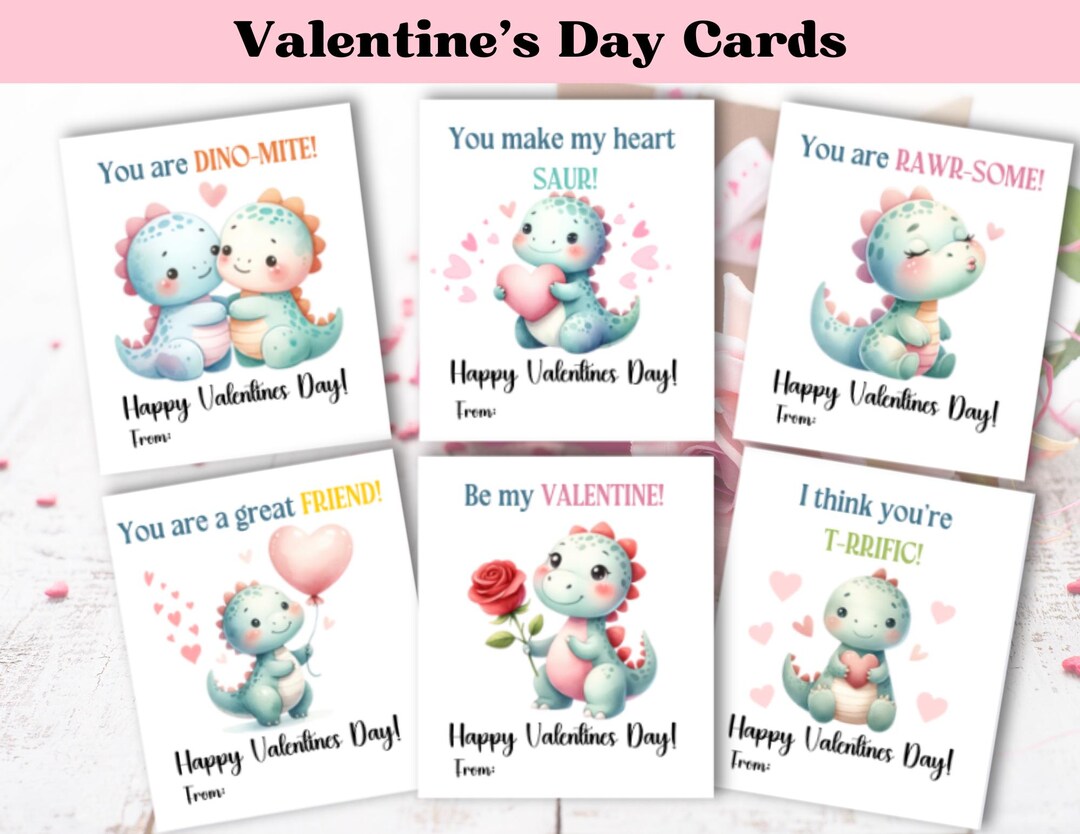 Editable Printable Dinosaur Valentine Cards, Class Valentines, Kids ...