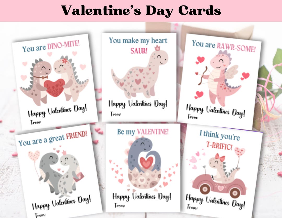 Editable Printable Dinosaur Valentine Cards, Class Valentines, Kids ...