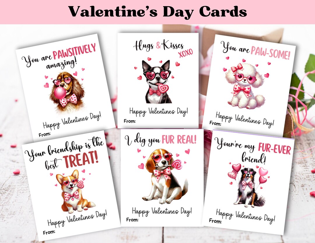 Editable Printable Dog Valentine Cards, Class Valentines, Kids ...