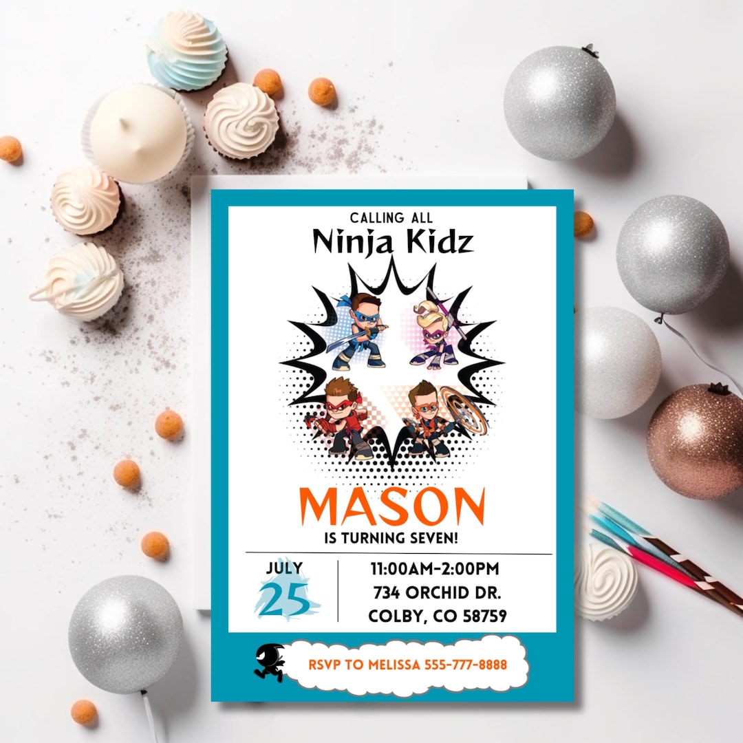 Ninja Kidz Editable Invitation for Print, Text or Email, Instant ...