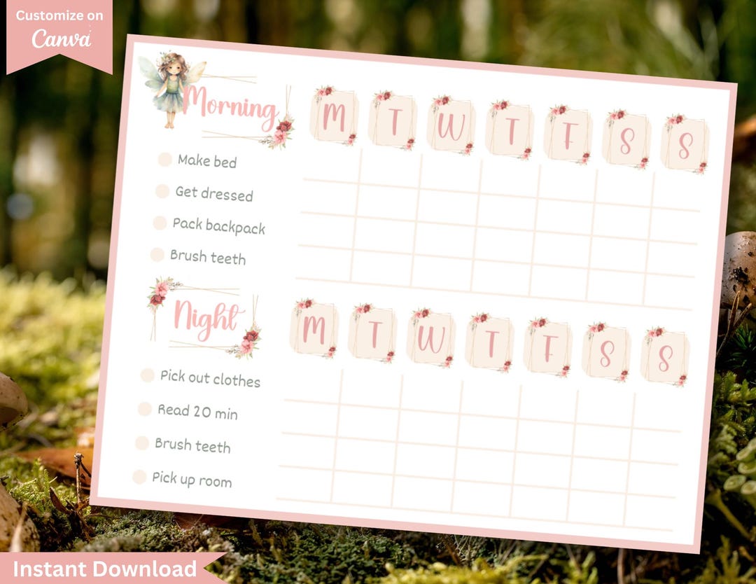 Fairy Editable Daily Chore Chart, Printable to Do List for Kids ...