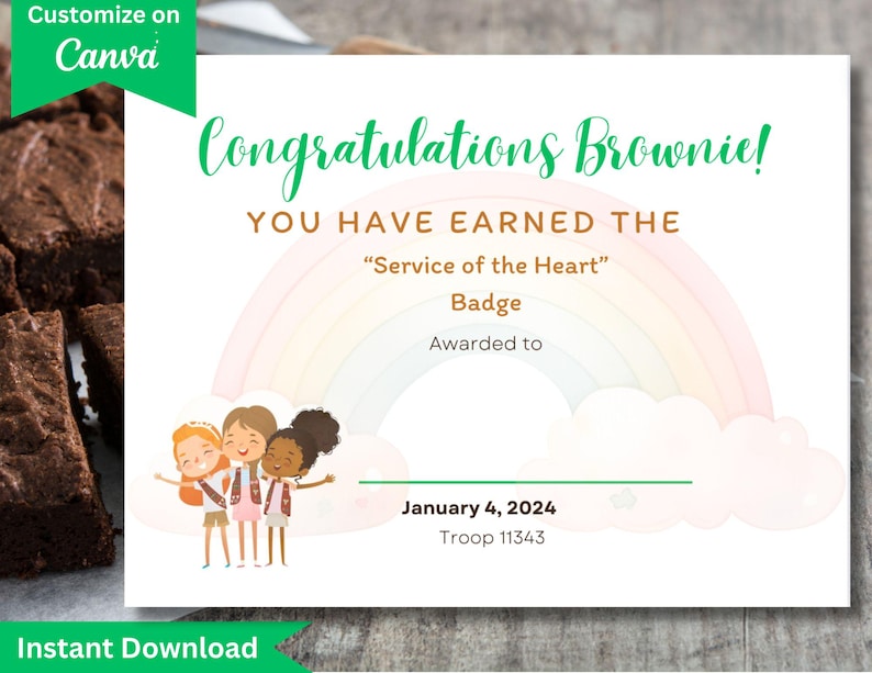 Brownie Girl Scout Award Certificate Template: Editable Congratulations ...