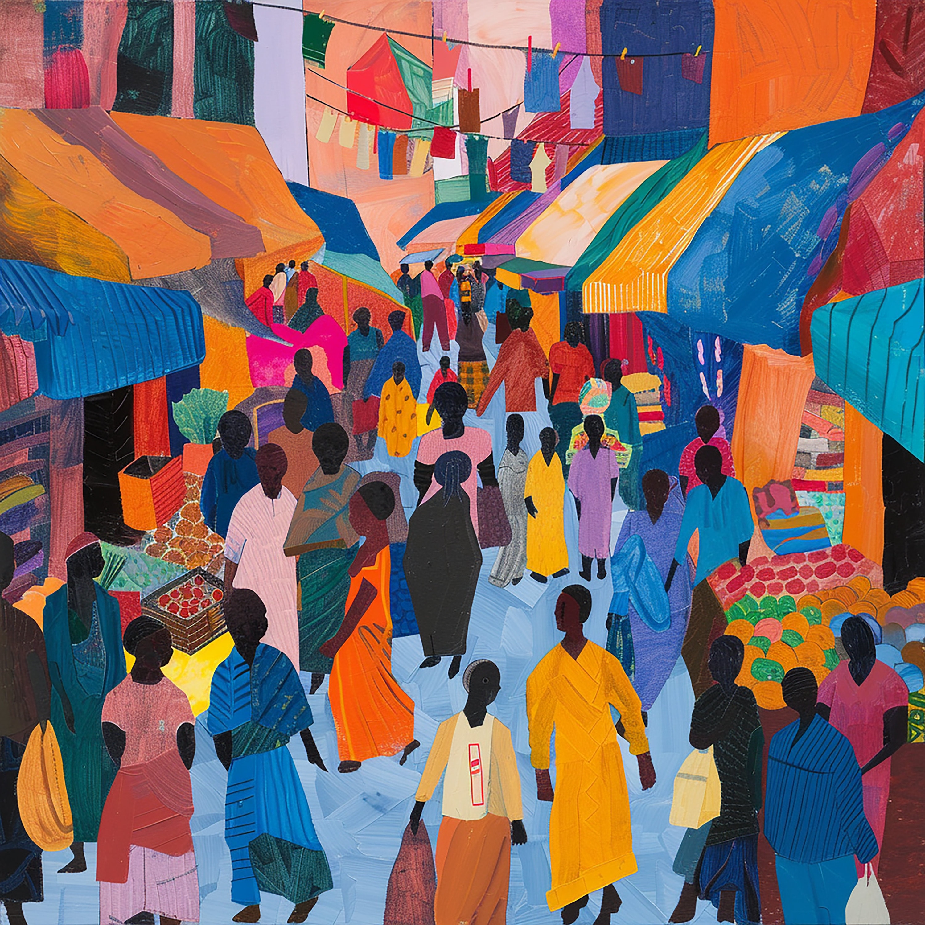 Original "vibrant Market Day", Urban Market Scene, Colorful Street ...
