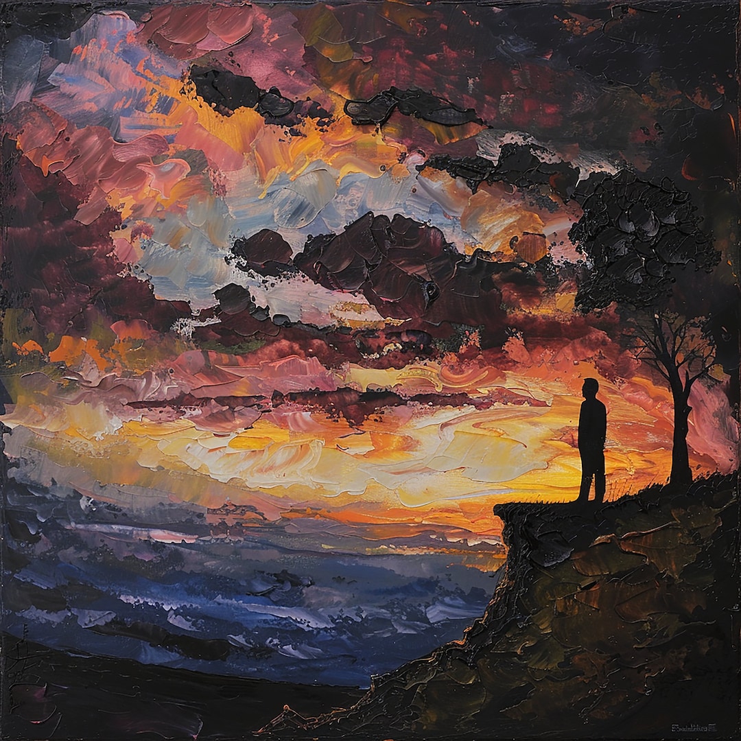 Art edge of Twilight, Twilight Sky Scene, Solitary Figure Artwork ...