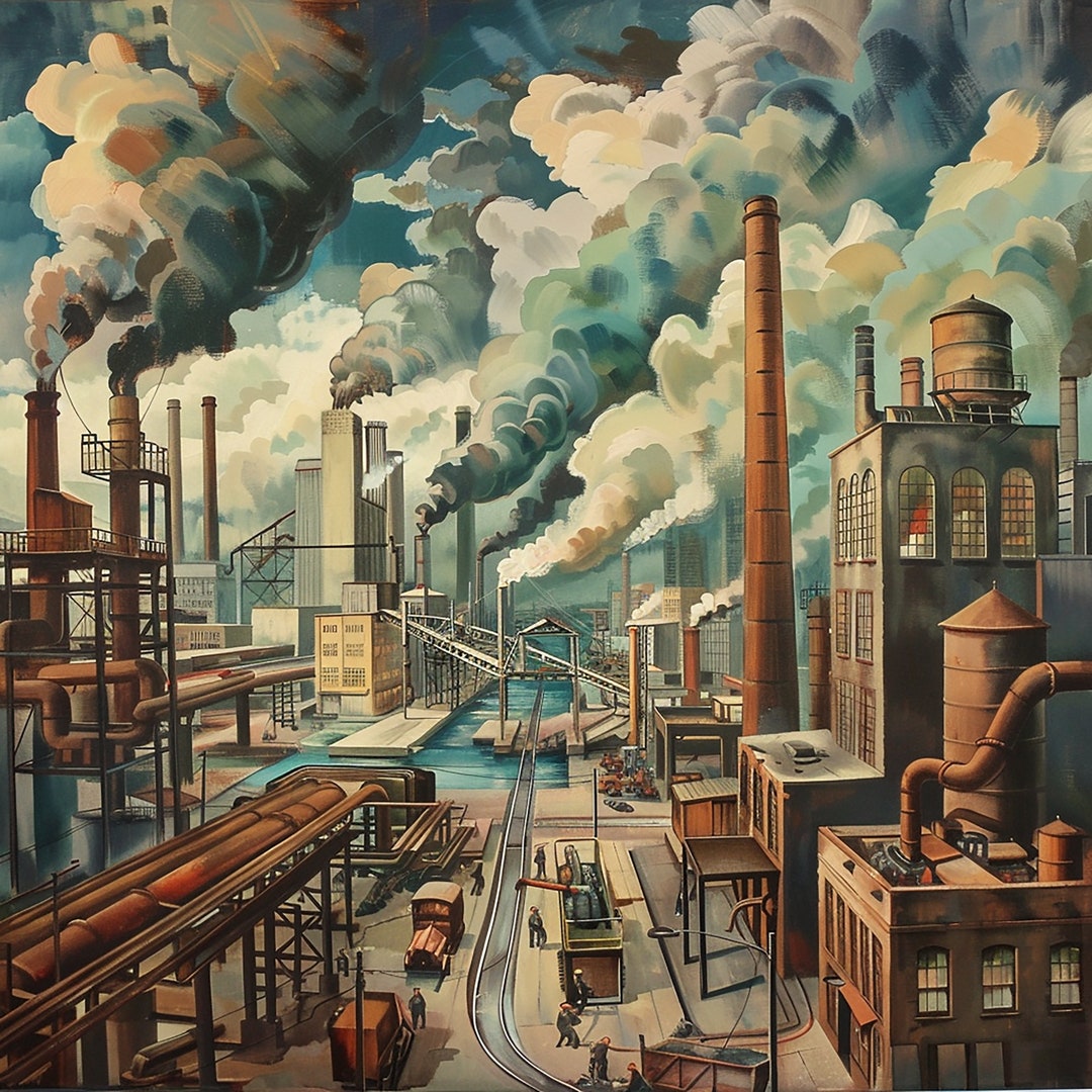 Original "industrial Symphony", Urban Industrial Art, Factory Scene Art ...