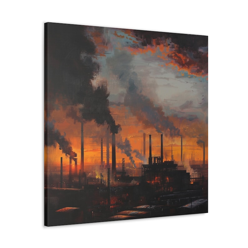Original "industrial Sunset", Factory Skyline Art, Industrial Landscape ...