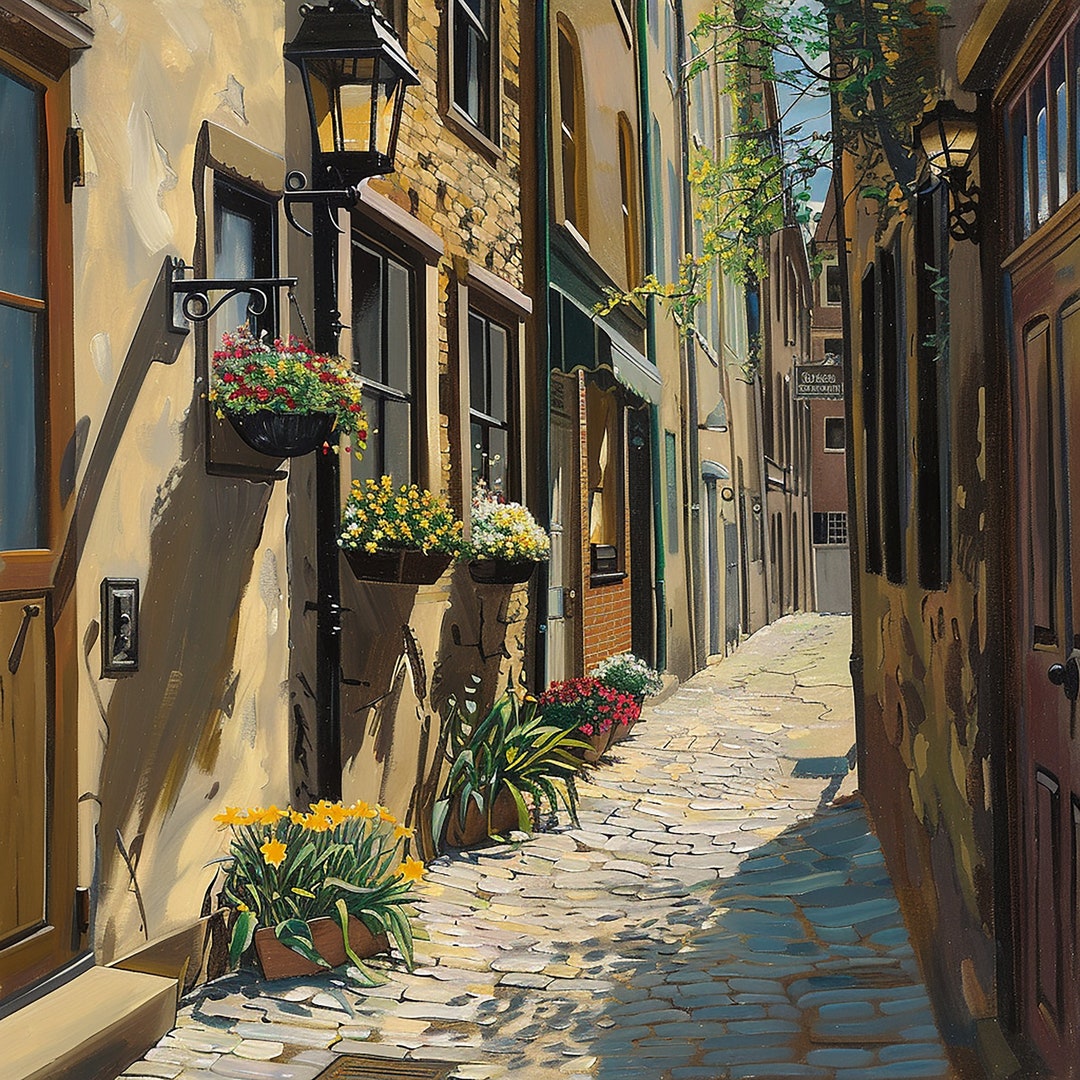 Original "charming Alleyway", Cobblestone Street Art, Quaint Village ...