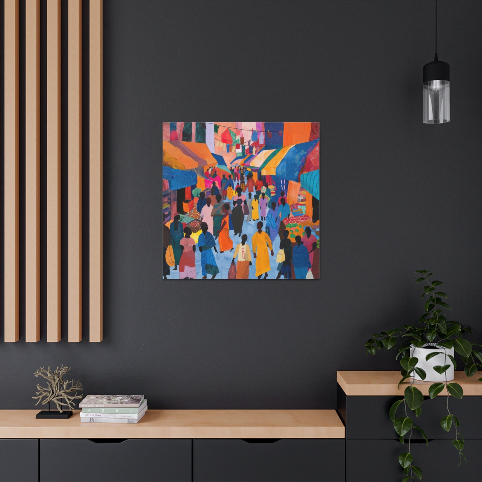 Original "vibrant Market Day", Urban Market Scene, Colorful Street ...