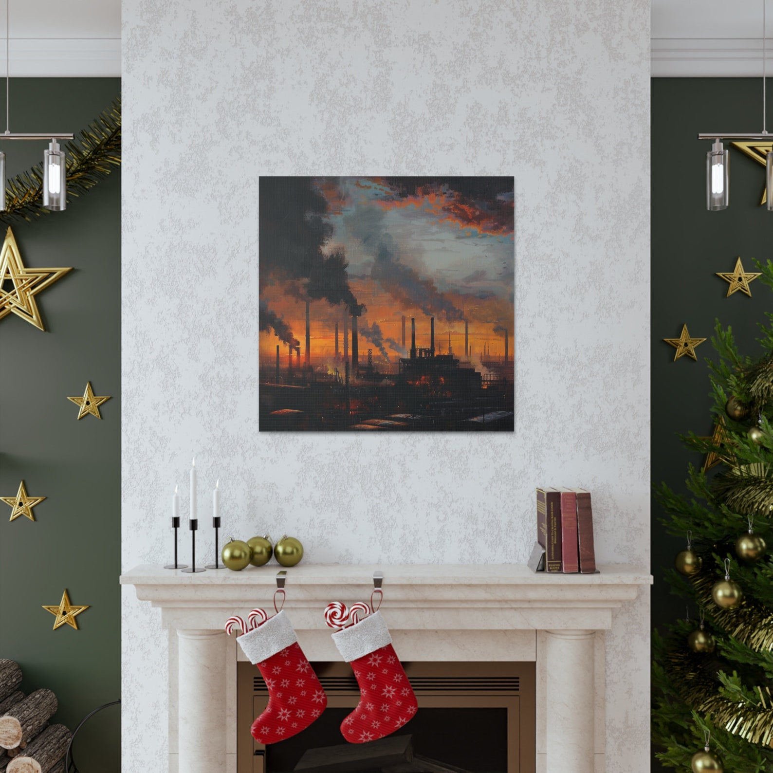 Original "industrial Sunset", Factory Skyline Art, Industrial Landscape ...