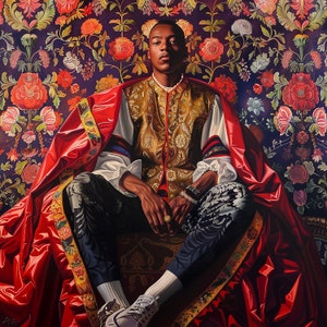 Original "royal Essence", Regal Portrait Art, Floral Background ...