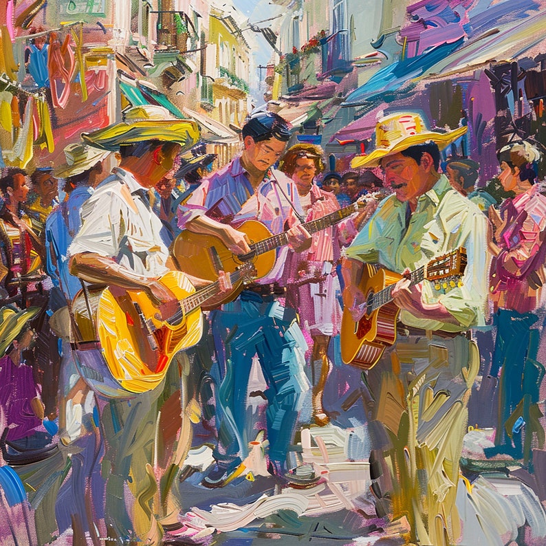 Original "street Serenade", Urban Music Scene Art, Vibrant Street ...
