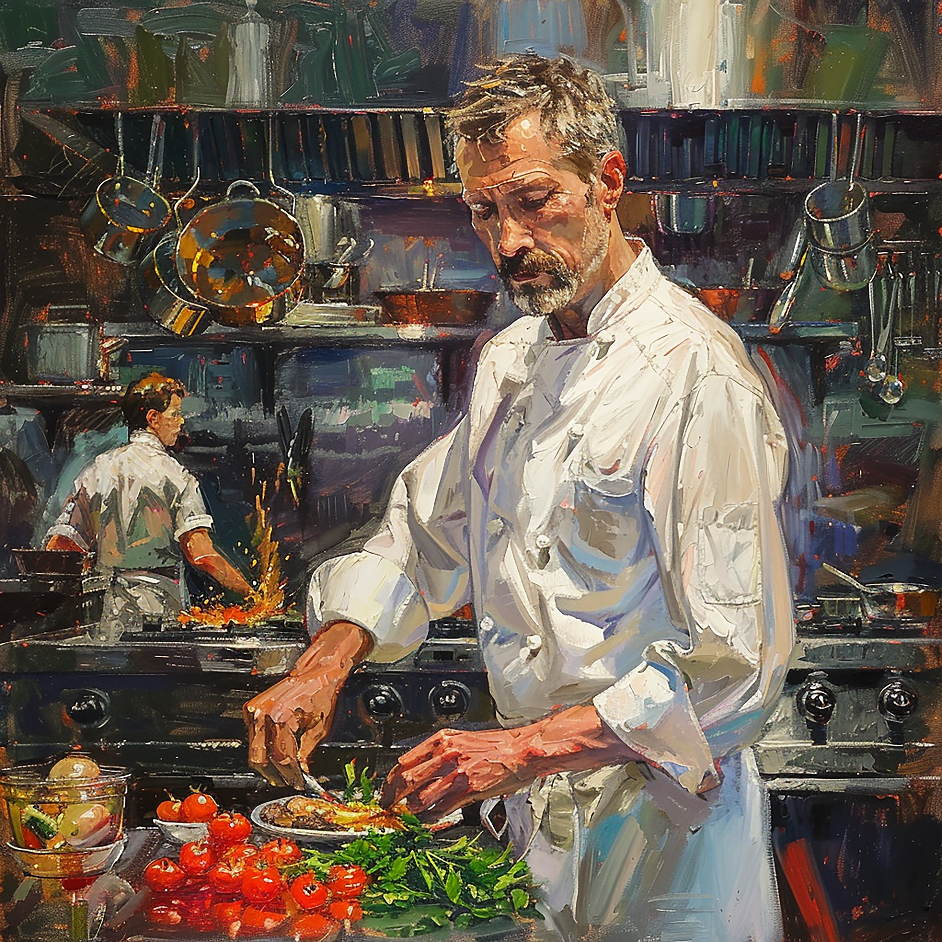 Original "the Chef's Domain", Culinary Art Scene, Master Chef Artwork ...