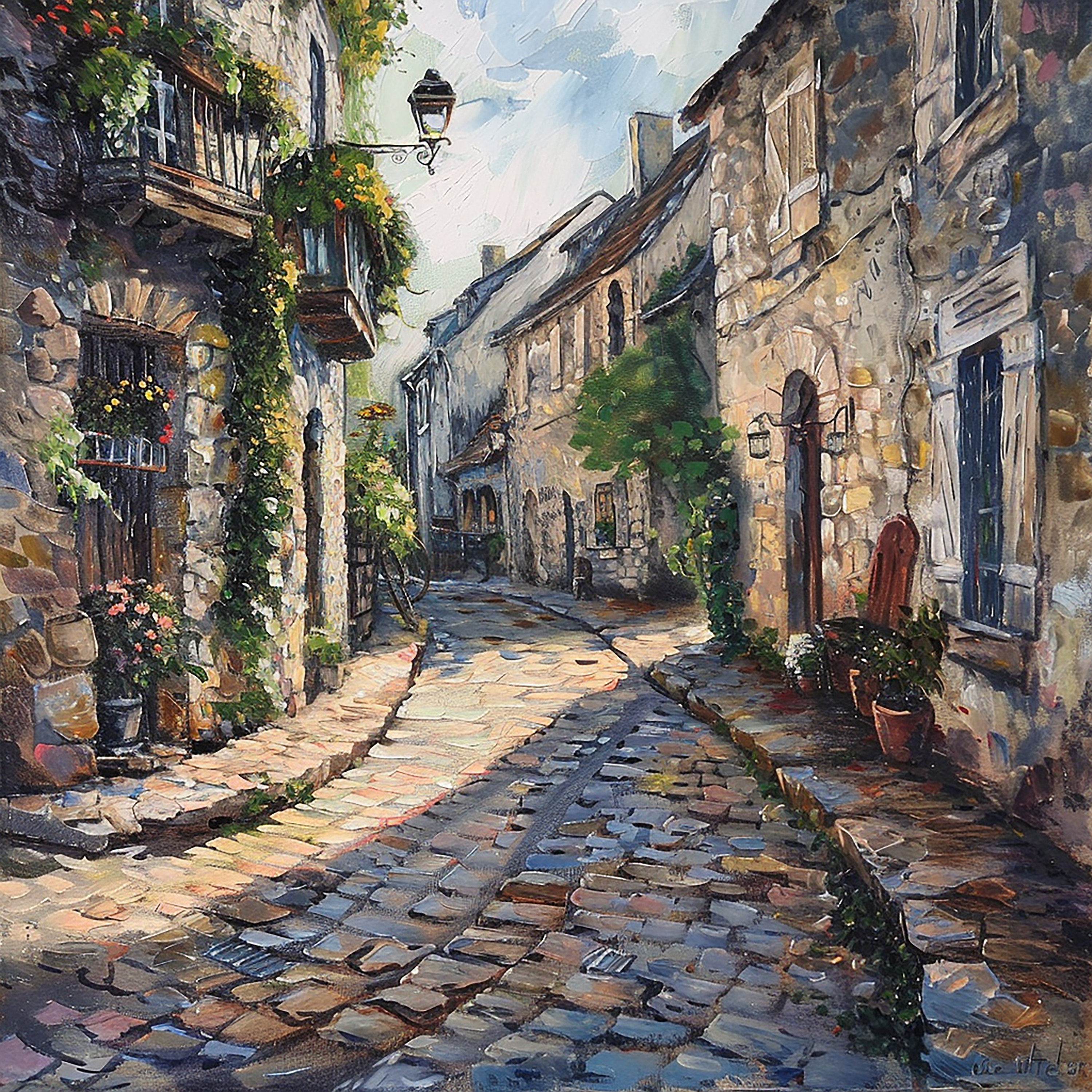 Original "rustic Alleyway", Cobblestone Street Art, Quaint Village ...