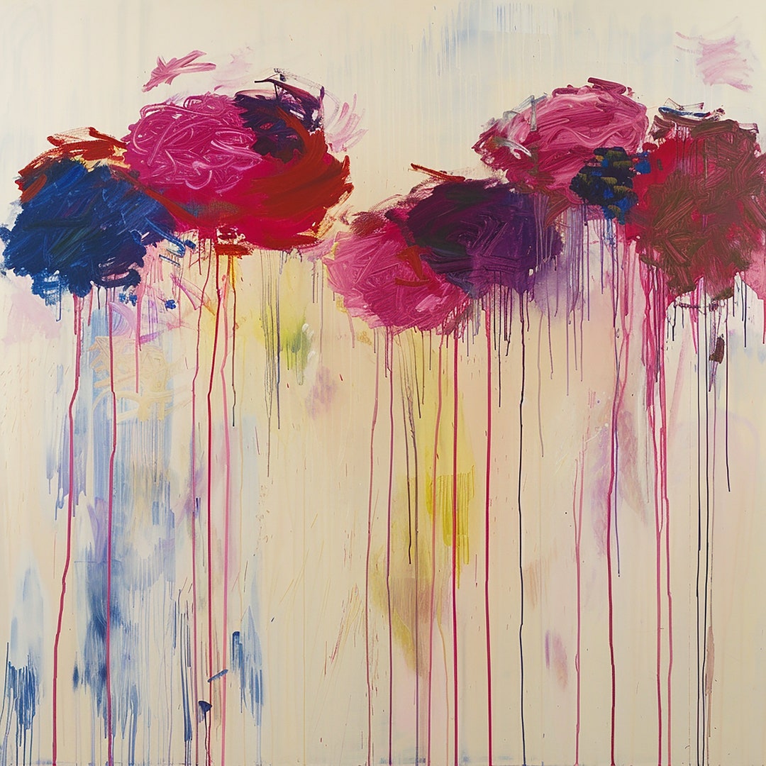 Original "vibrant Floral Drips", Abstract Floral Art, Colorful Drip ...