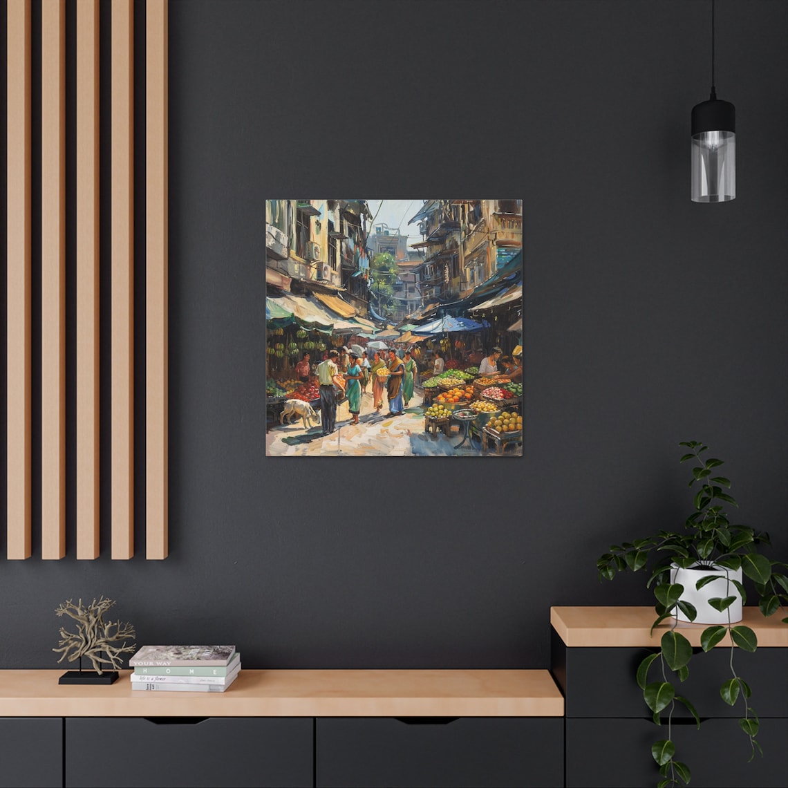 Original "vibrant Market Scene", Busy Indian Bazaar, Traditional ...