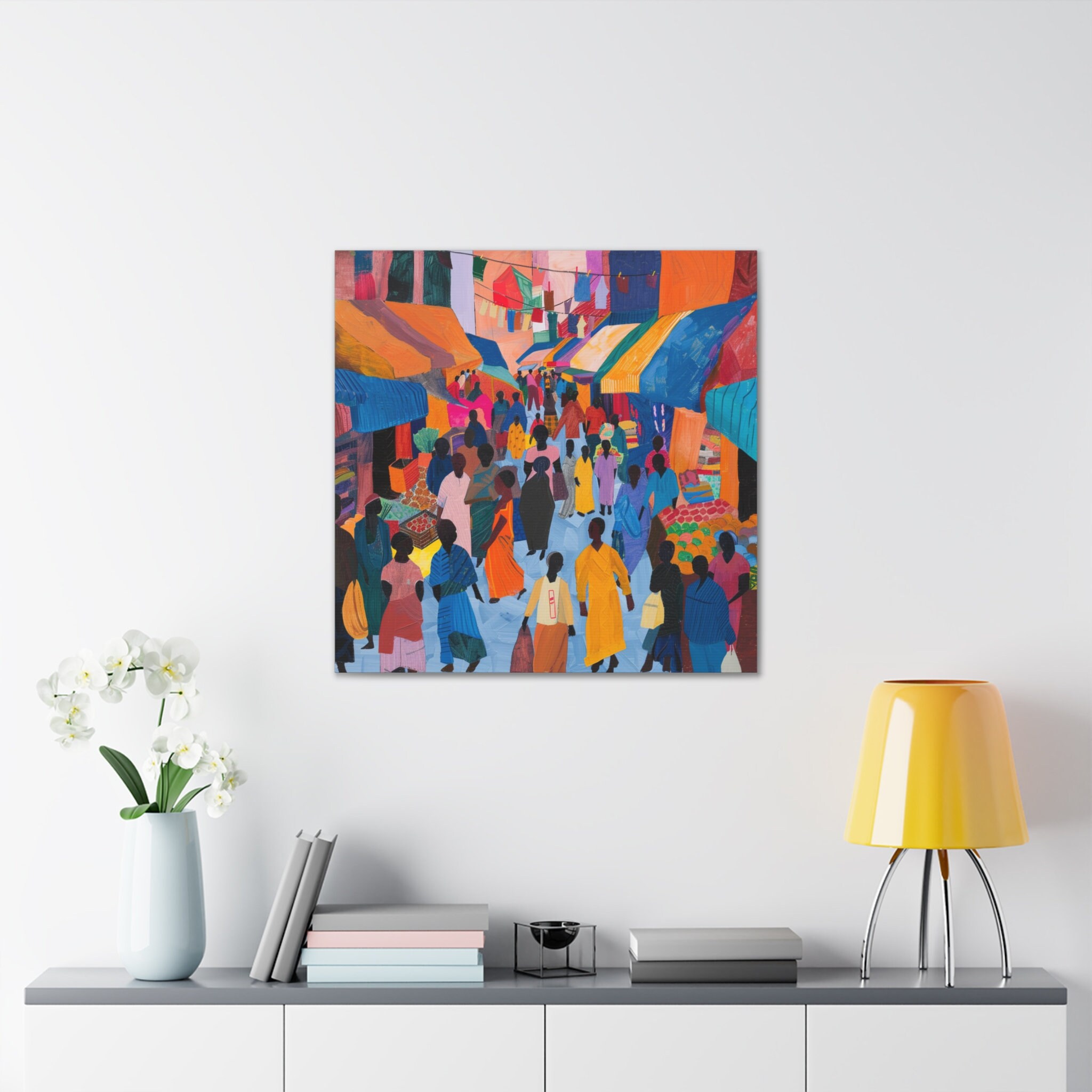 Original "vibrant Market Day", Urban Market Scene, Colorful Street ...