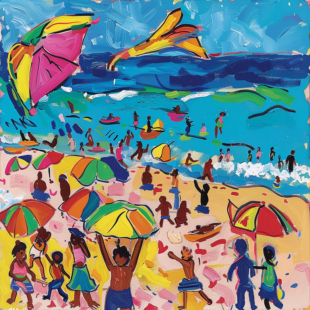Original beach Carnival, Vibrant Beach Scene, Colorful Summer Art ...