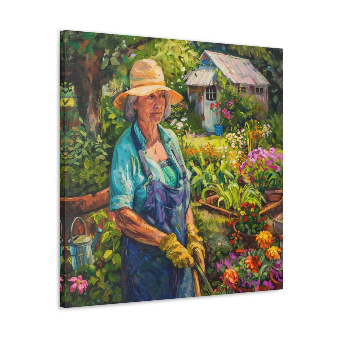 Original "serenity in the Garden", Peaceful Gardening Scene, Elderly ...