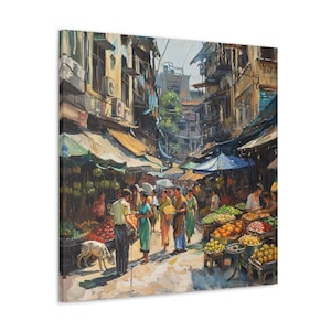 Original "vibrant Market Scene", Busy Indian Bazaar, Traditional ...