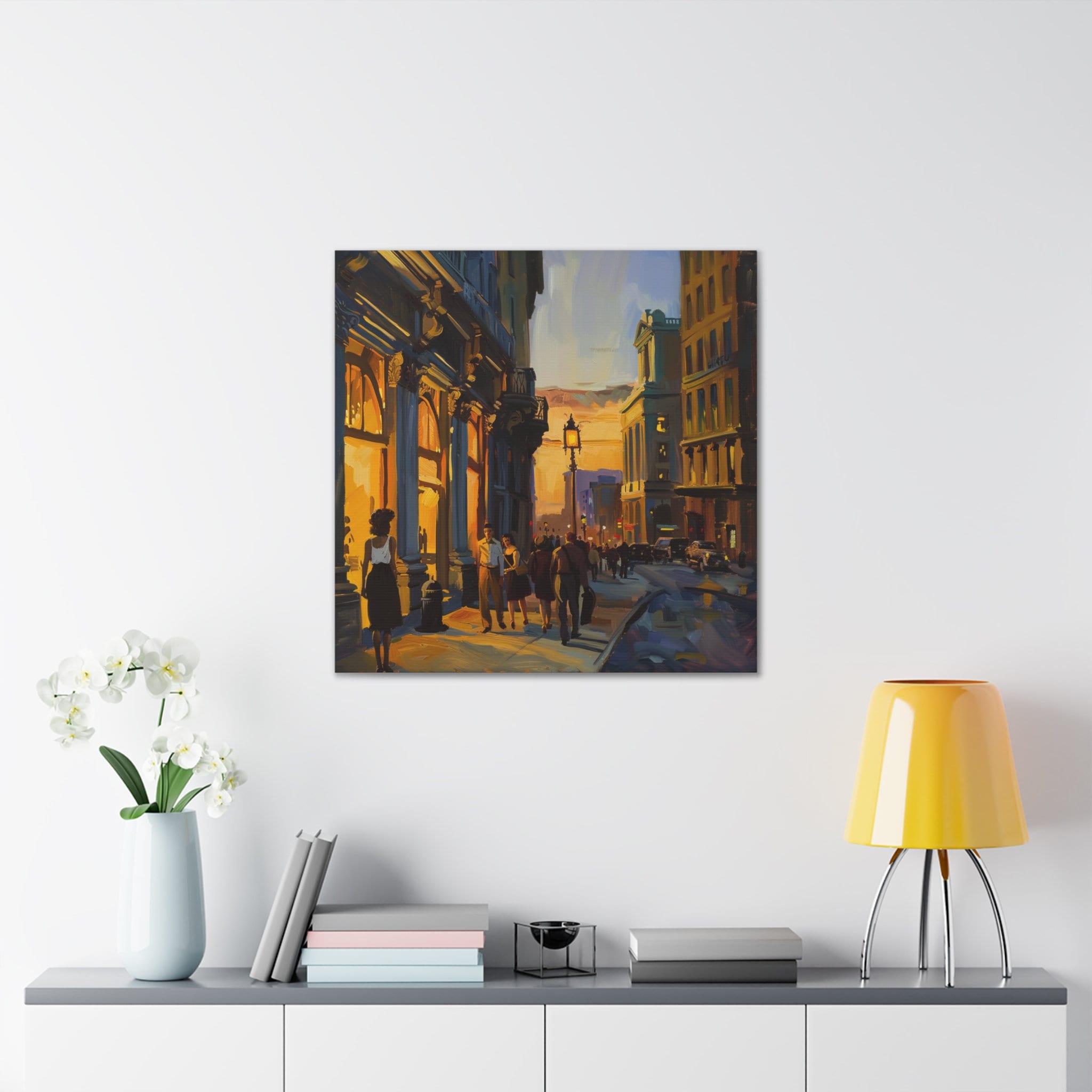 Original "evening Stroll", Evening City Scene, Urban Walkway Art, City ...