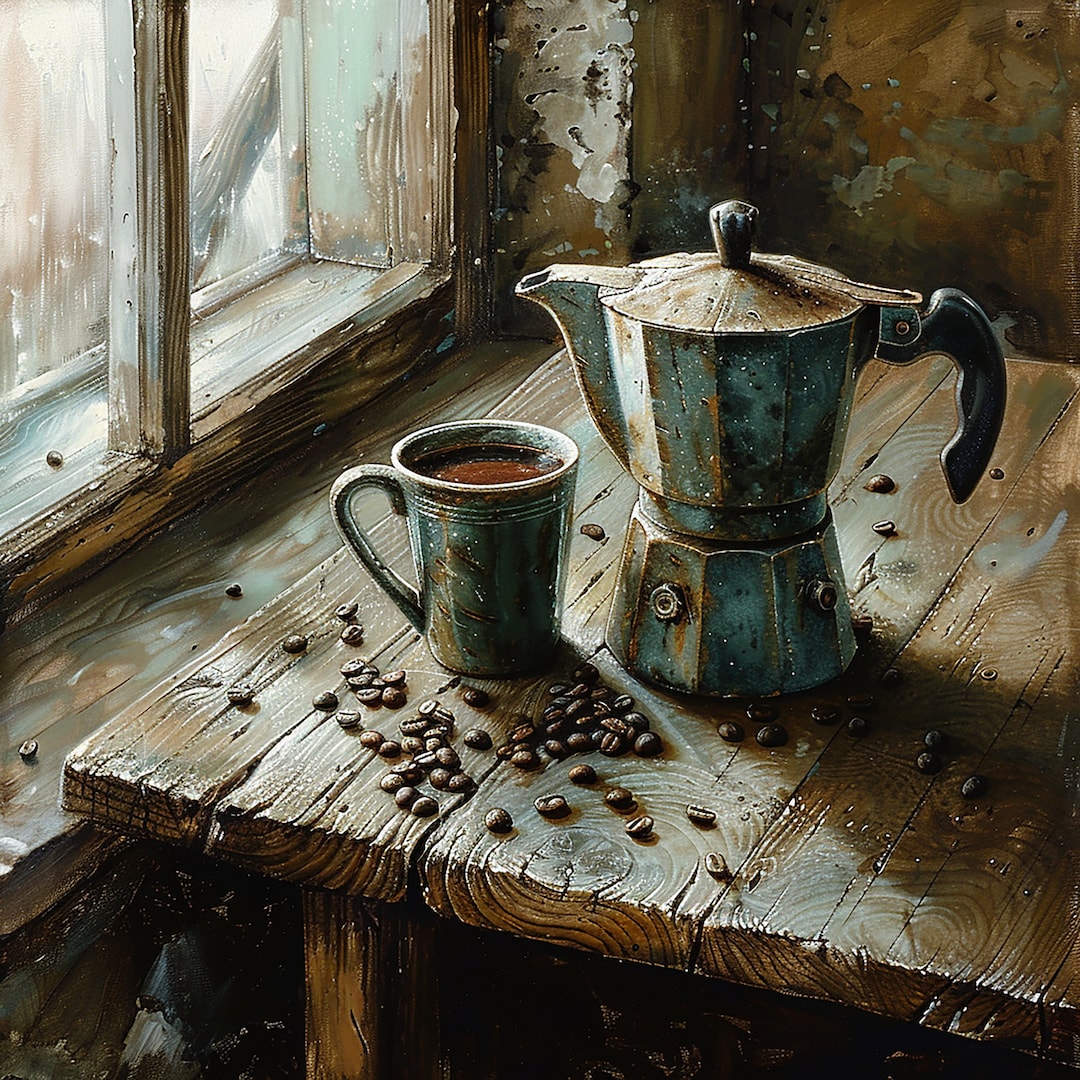 Original "morning Brew", Coffee Still Life, Rustic Kitchen Decor Art ...