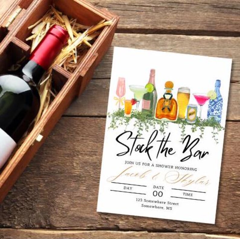 Stock the Bar Shower Invitation – Editable Wedding Shower Invite ...