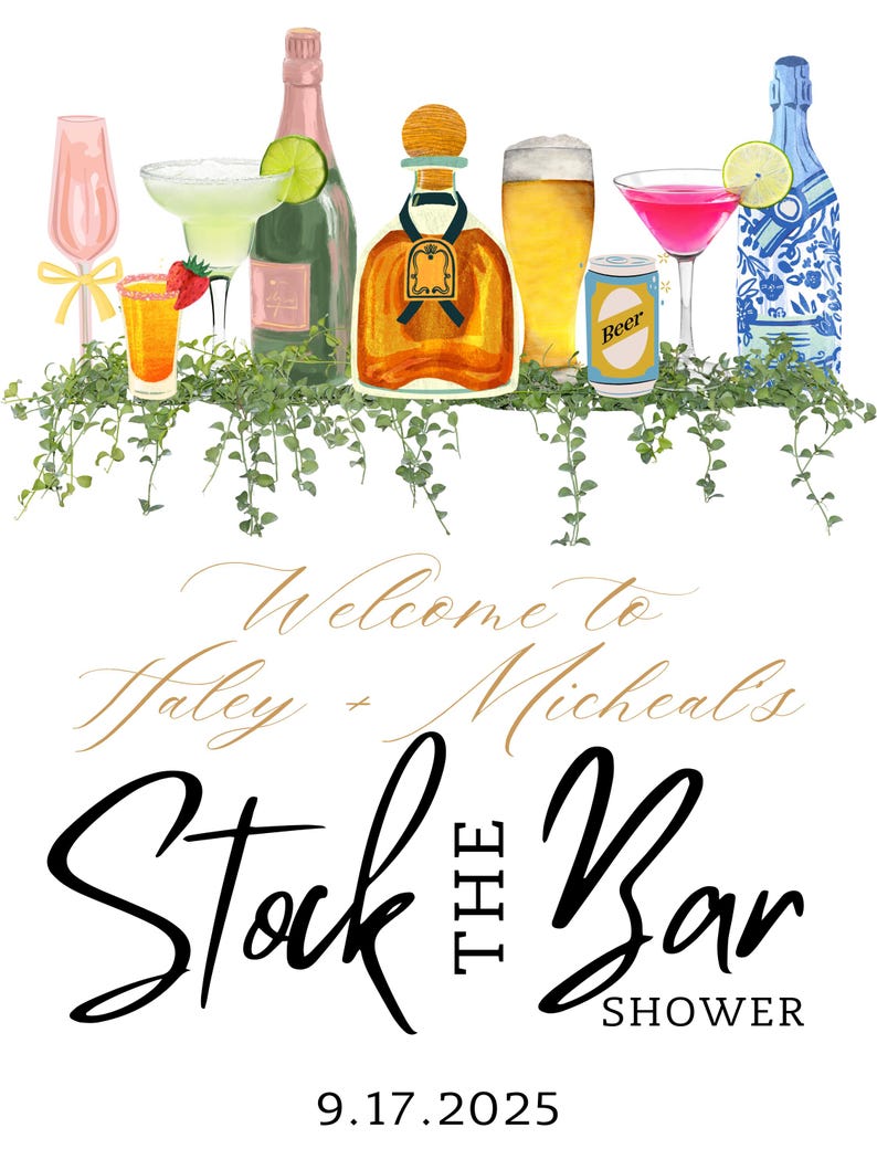 Stock the Bar Shower Welcome Sign – Editable Couples Shower Sign ...