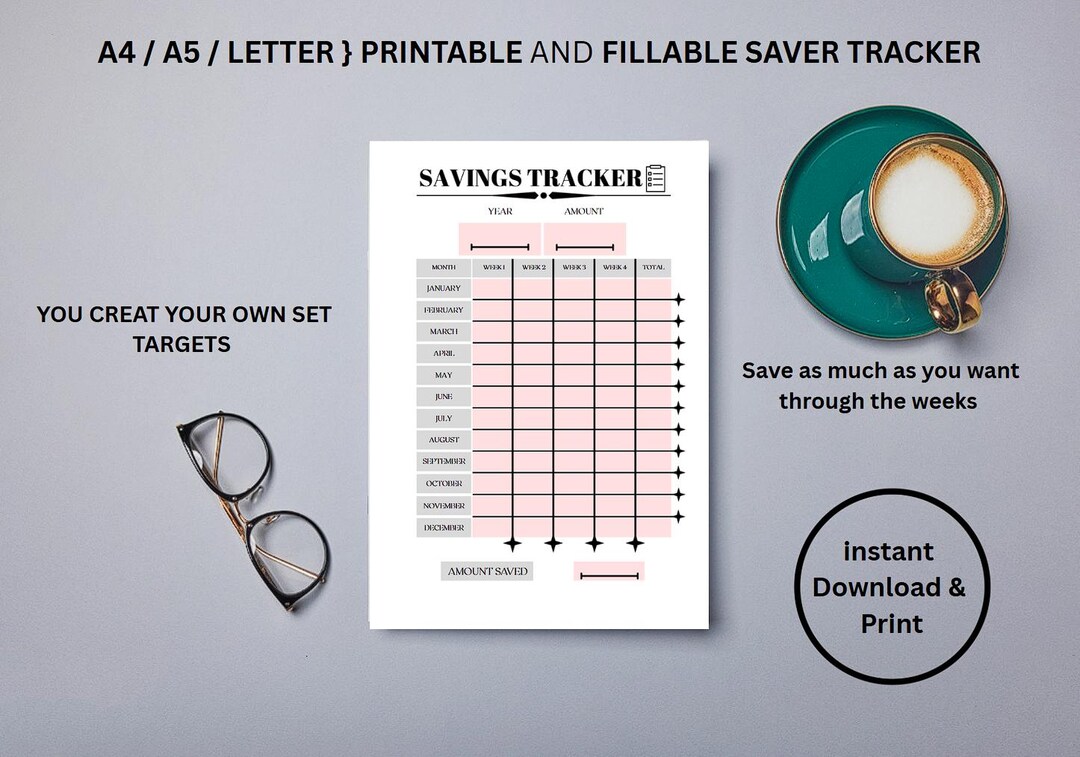 Savings Tracker, Printable, Year Saver, Saving Challenge, Saving Goal ...